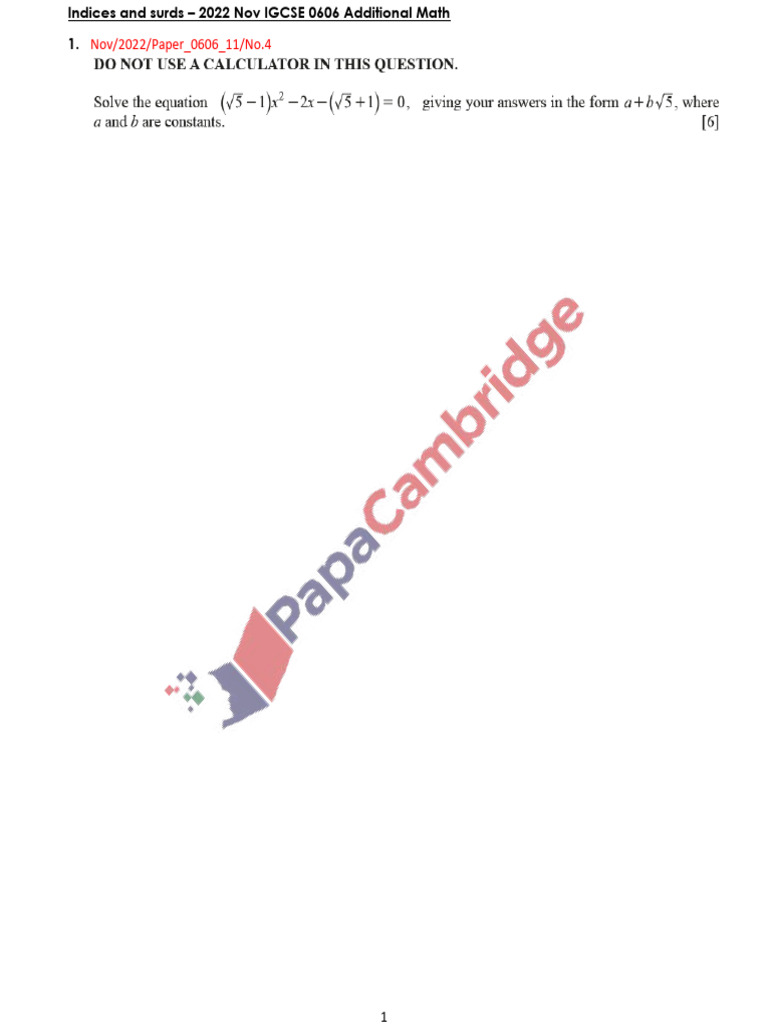 2022N Indices and Surds IGCSE 0606 Add Math | PDF