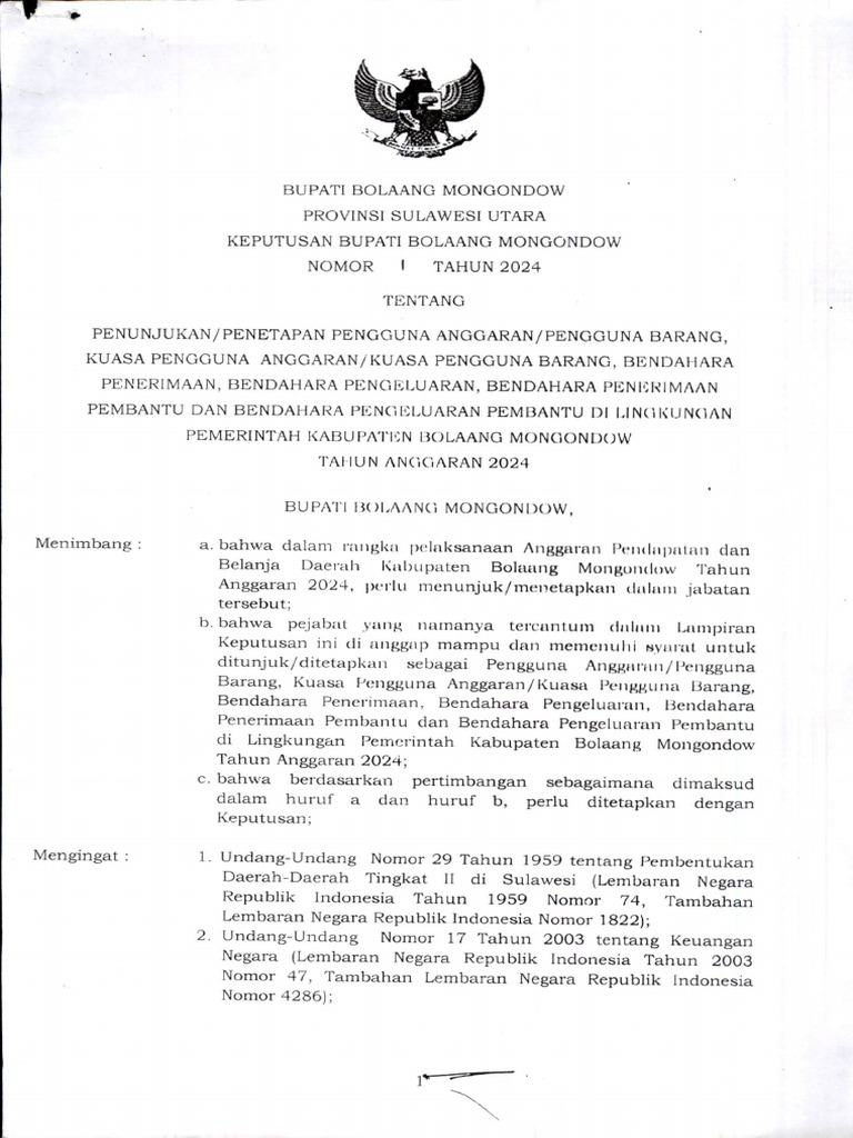 SK NMR 1 Tahun 2024 Tentang Tentang Pa, Kpa BP Dan Bpp. | PDF