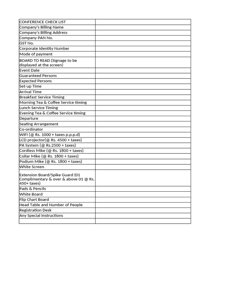Checklist For Conference | PDF