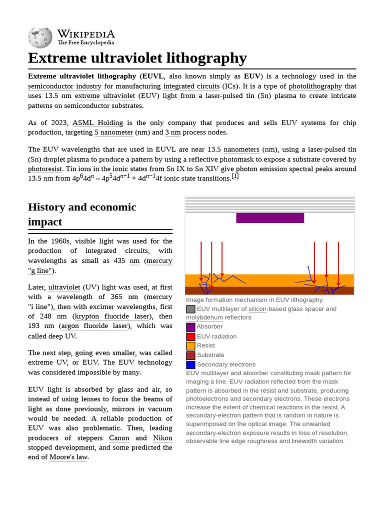 Extreme Ultraviolet Lithography | PDF | Photolithography | Ultraviolet