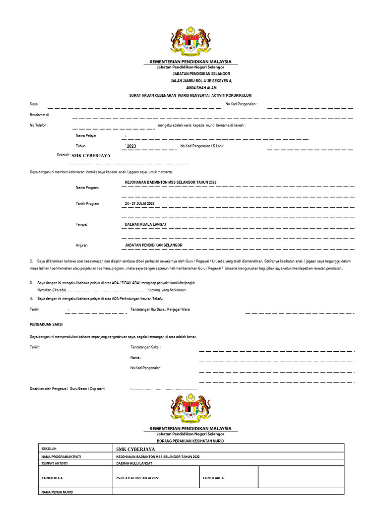 Borang Kebenaran Ibu Bapa | PDF