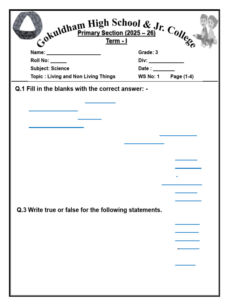 Grade 3 Sci ANS WS 1 Living Non Living Things | PDF | Plants | Biology