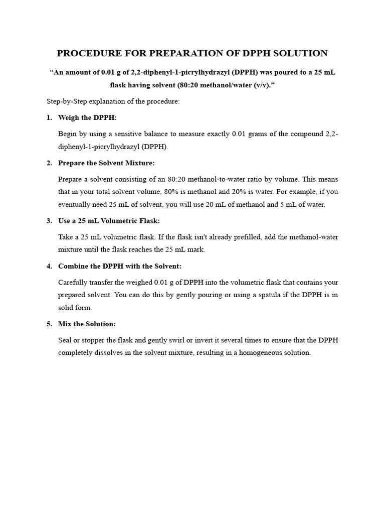 Preparation of DPPH Solution | PDF