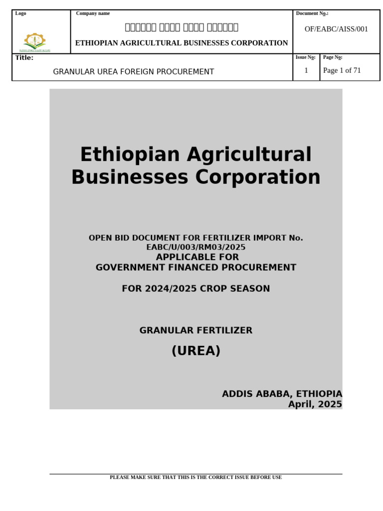 UREA RM03 - 2025 Final April 2025 | PDF | Ethiopia | Letter Of Credit