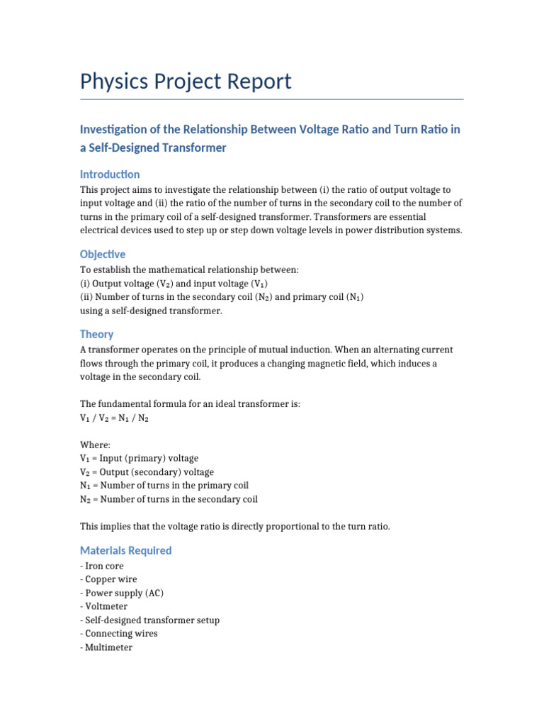 Transformer Physics Project Kunal | PDF