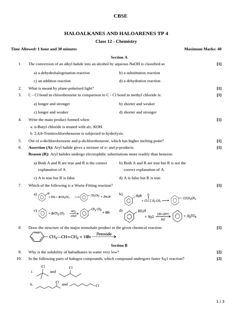 Haloalkanes and Haloarenes TP 4 (Physical Properties and Chemical Reactions of Haloalkanes and ...