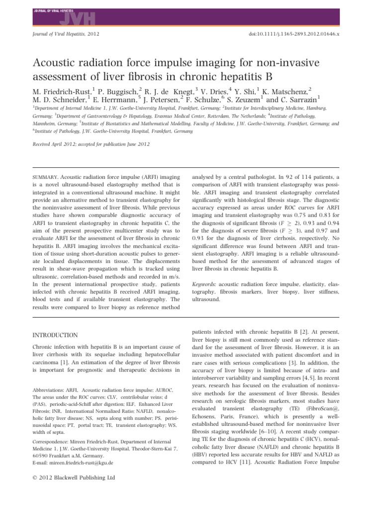 Acoustic Radiation Force Impulse Imaging For Non-Invasive Assessment of ...