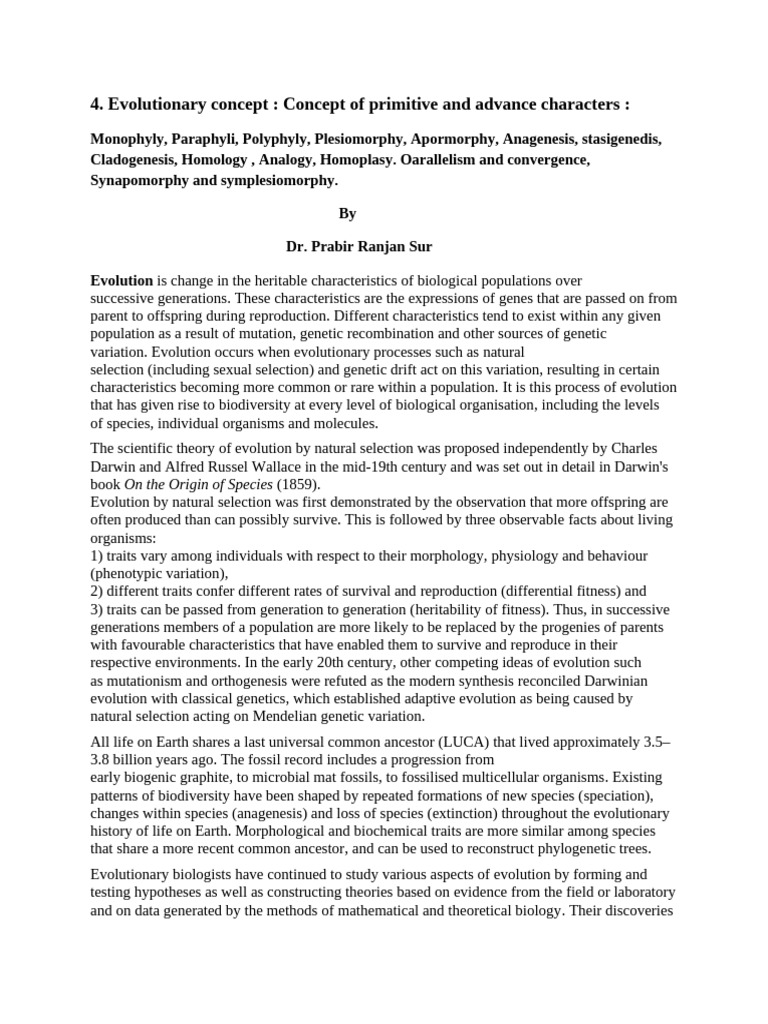 4 Evolutionary Concepts | PDF | Evolution | Clade