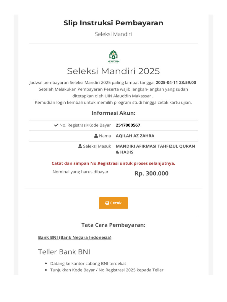 Penerimaan Mahasiswa Baru (PMB) - UIN Alauddin Makassar | PDF