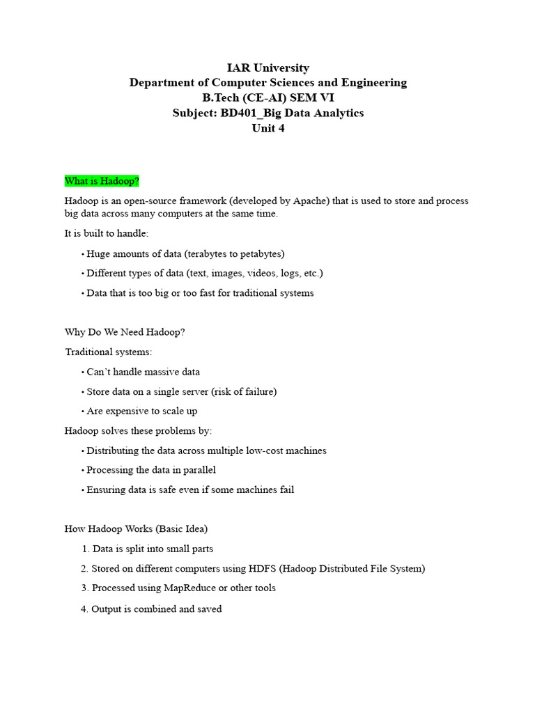 BDA Unit 4 PDF | PDF | Apache Hadoop | Map Reduce