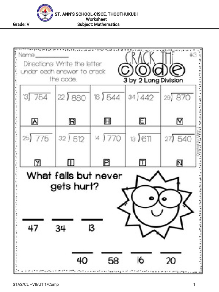 V Maths Worksheet | PDF