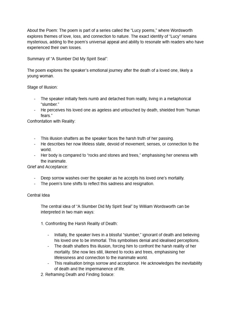 A Slumber Did My Spirit Seal | PDF | Poetry