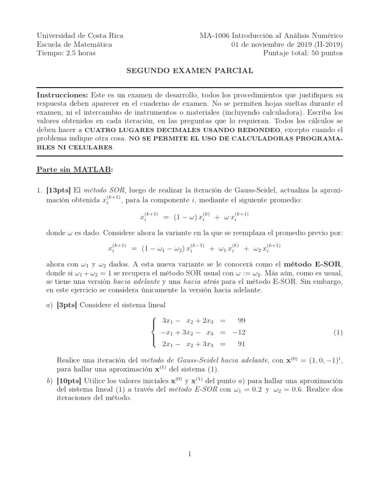 Segundo Examen Parcial: Método SOR | PDF | Análisis numérico | Matemáticas De La Computación