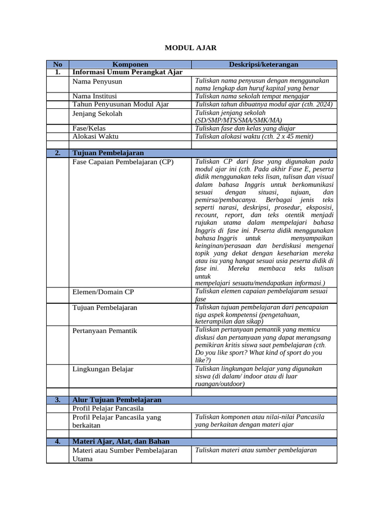 Template Modul Ajar | PDF