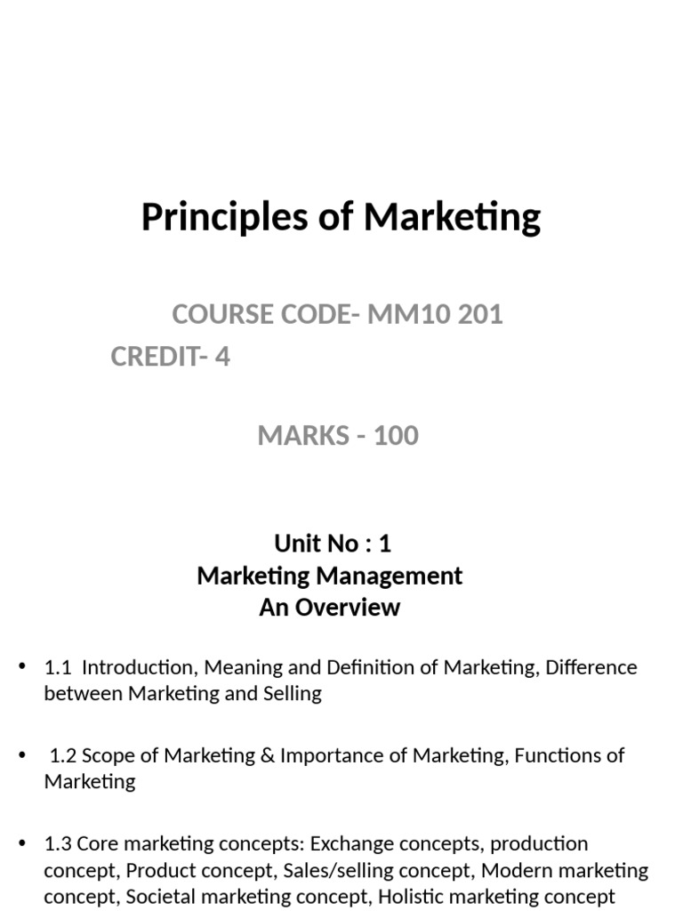 Principles of Marketing Unit 1 | PDF | Marketing | Sales