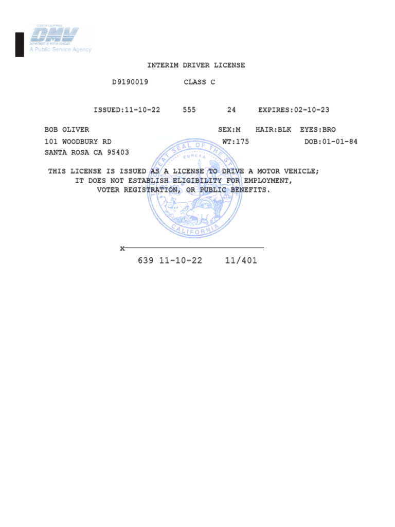 California Interim Driver License Details | PDF