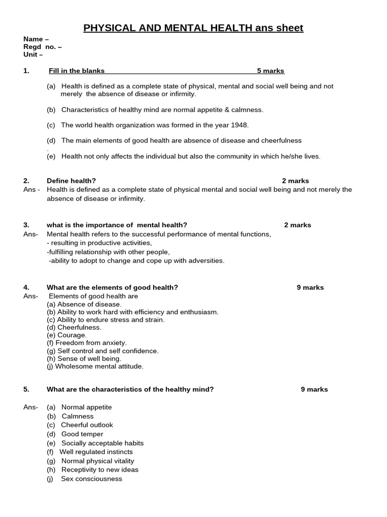 Physical and Mental Health Overview | PDF | Mental Health | Mind