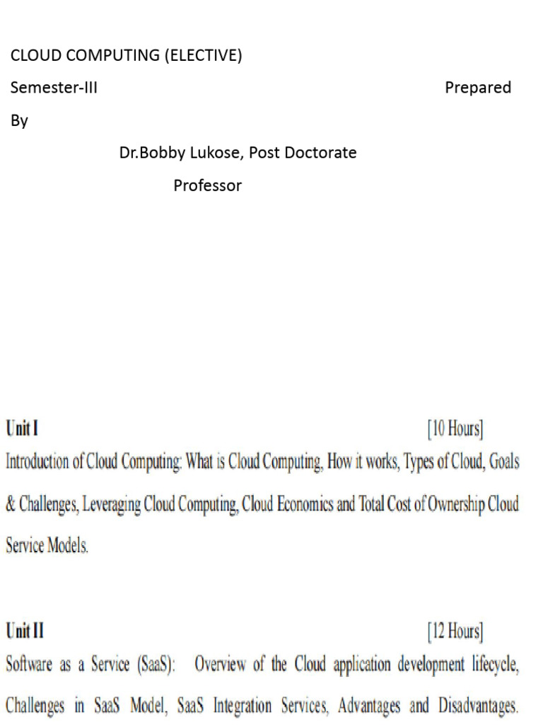 CloudComputing Syllabus Cloud Characteristics Benefits | PDF | Cloud Computing | Software As A ...