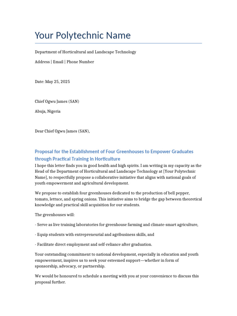 Proposal for Greenhouse Initiative | PDF
