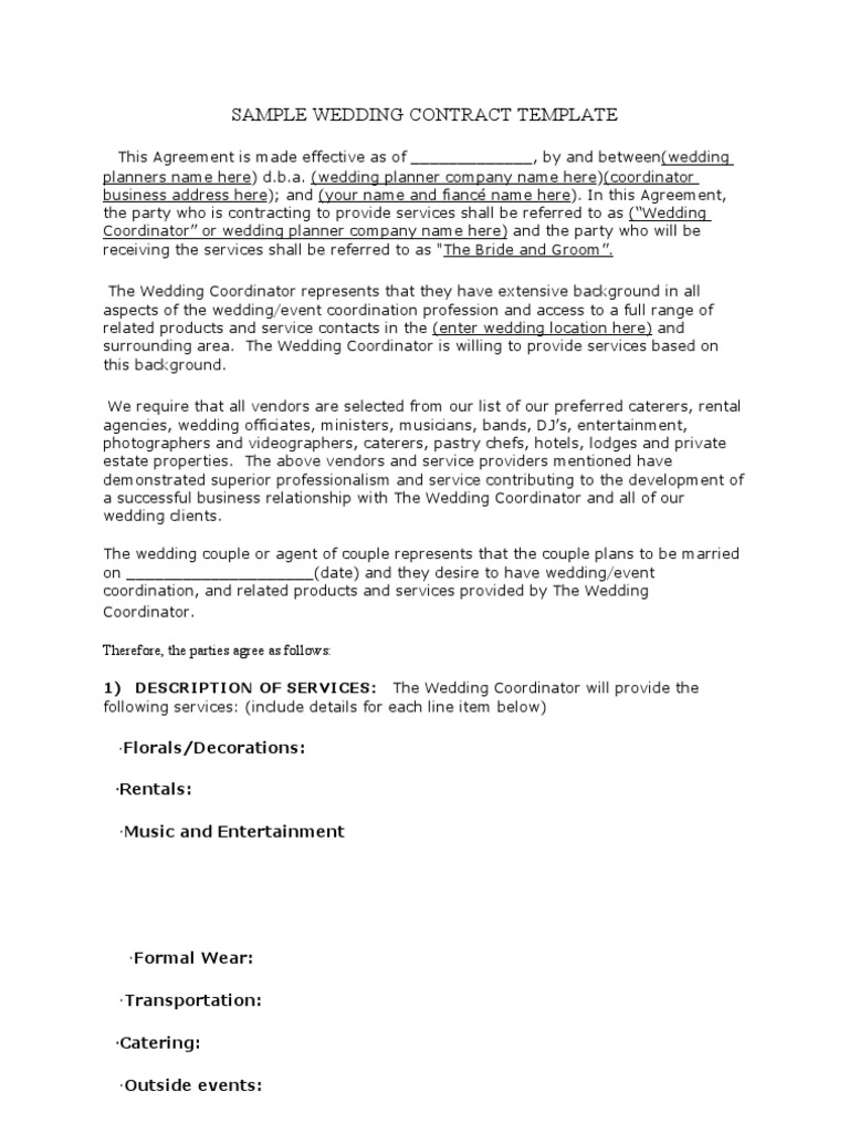 Sample Wedding Contract Template | PDF | Private Law | Virtue