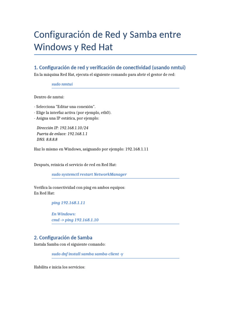 Configuracion RedHat Windows Samba | PDF