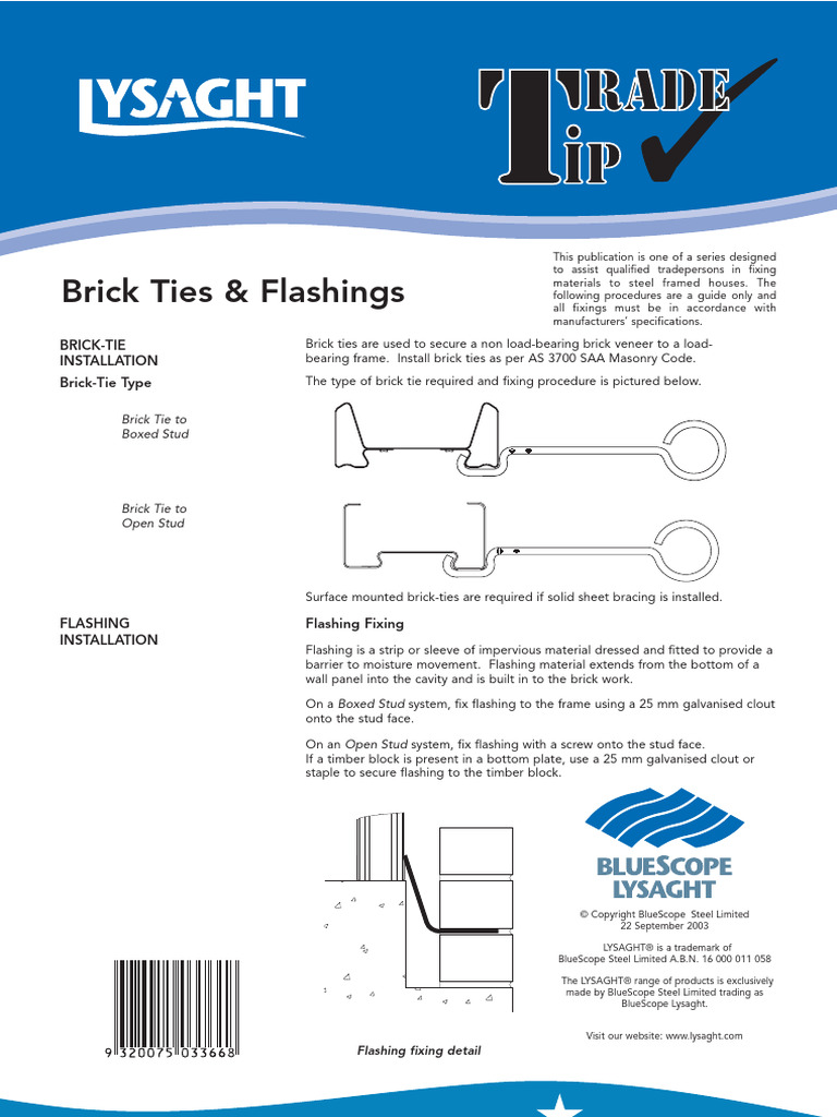 AS3700 Brick Tie Installation Guide | PDF | Framing (Construction ...
