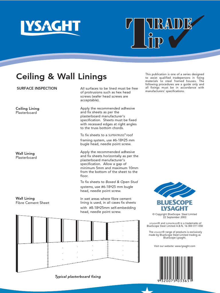 Ceiling and Wall Lining Fixing Guide | PDF | Drywall | Framing ...