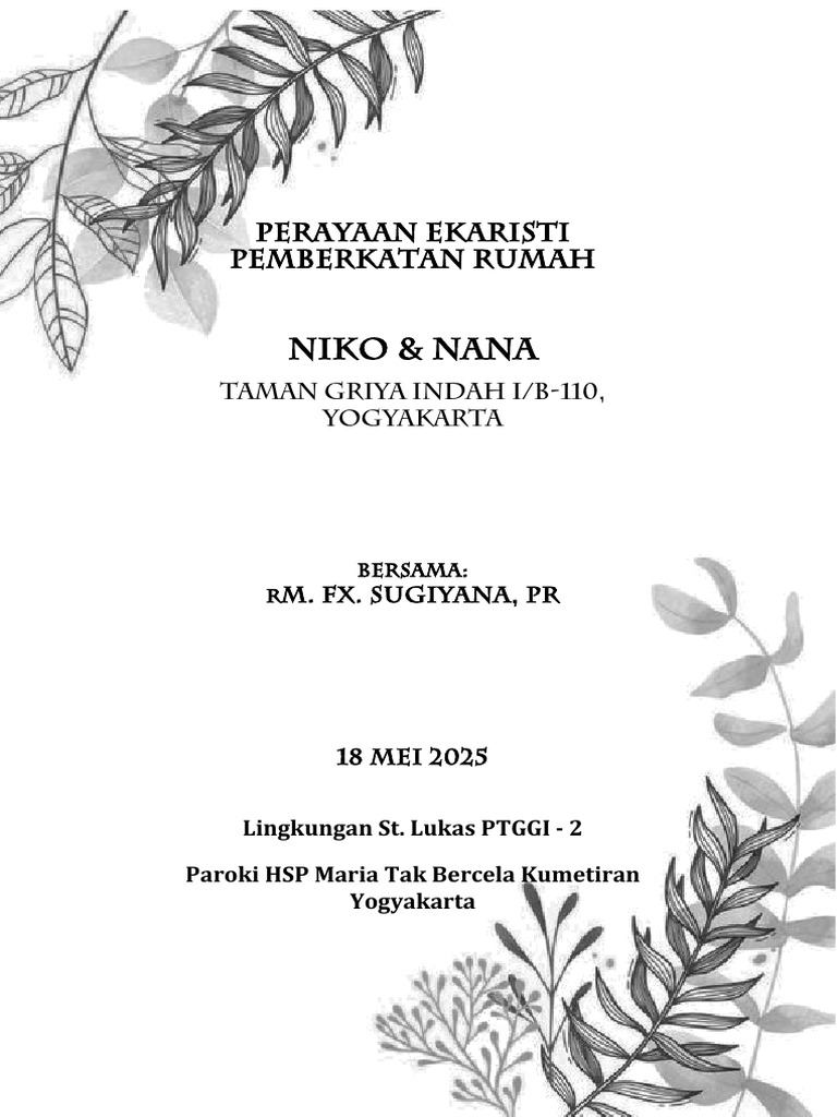 Pemberkatan Rumah Niko & Nana | PDF