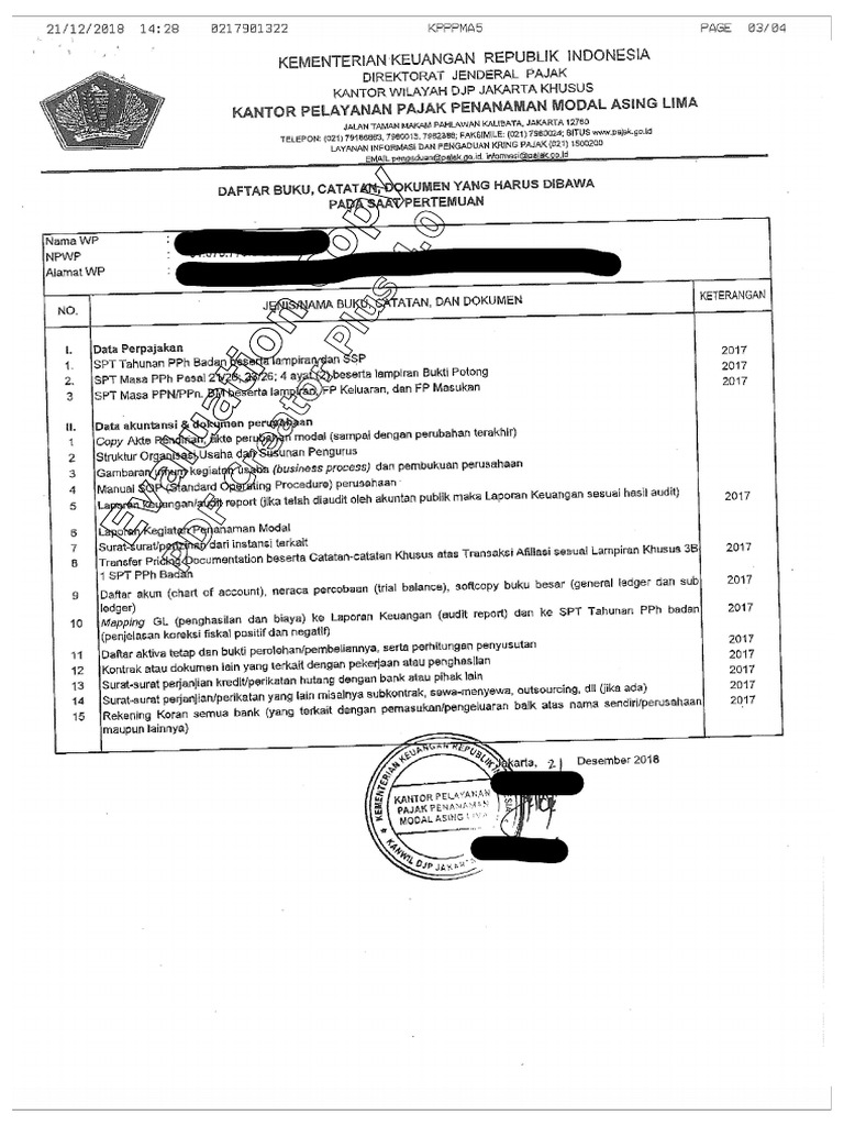 Contoh Surat Permintaan Dokumen Pemeriksaan | PDF