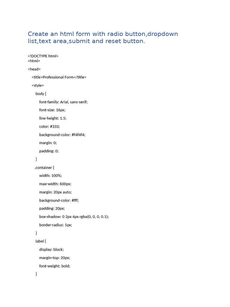 Create An HTML Form With Radio Button | PDF