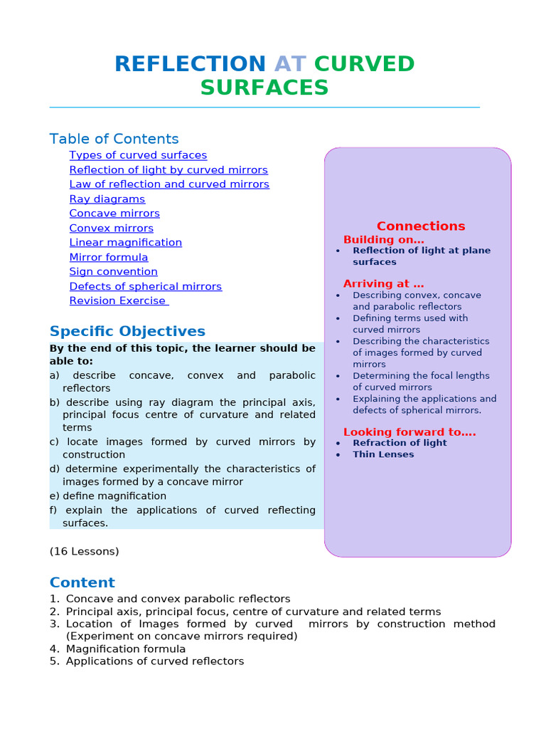2.5 Reflection at Curved Surfaces | PDF | Mirror | Optics