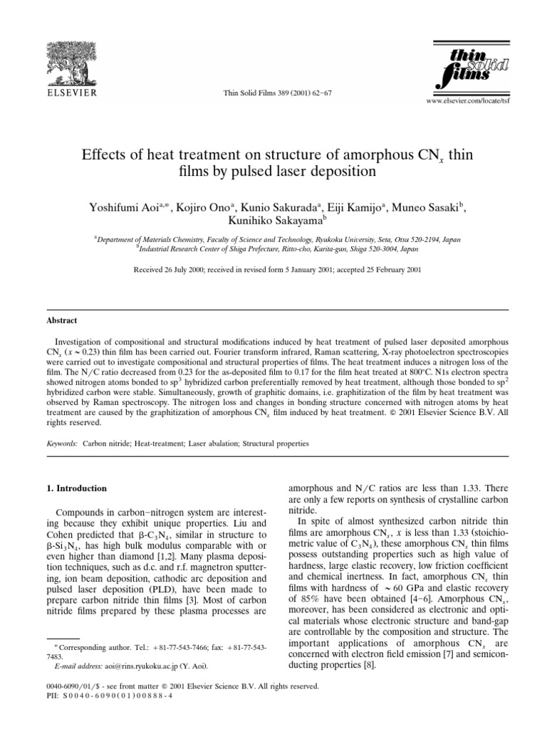 Effects of Heat Treatment On Structure of Amorphous CNX Thin Films by Pulsed Laser Deposition ...