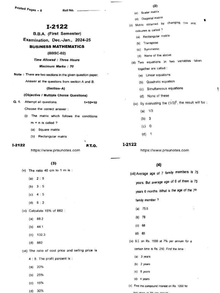Bba 1sem Business Mathematics | PDF