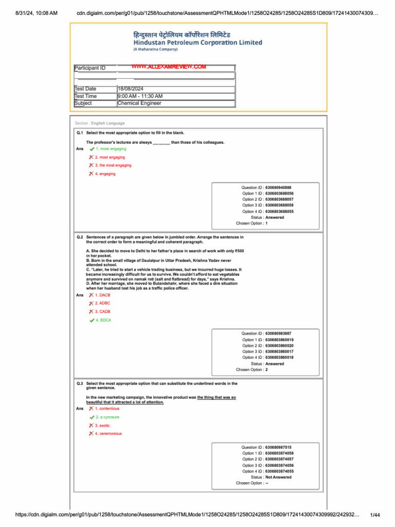 HPCL Chemical Engineer Assessment Guide | PDF