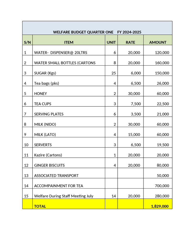 Q1 FY 2024-2025 Welfare Budget Breakdown | PDF