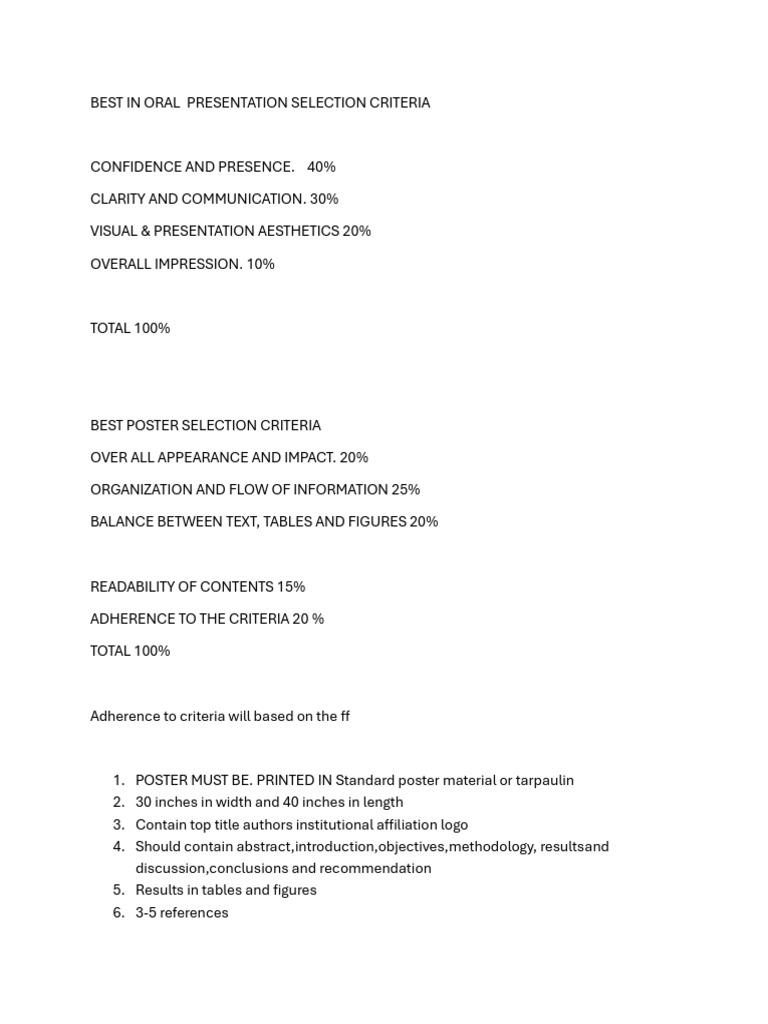 Oral and Poster Presentation Criteria | PDF