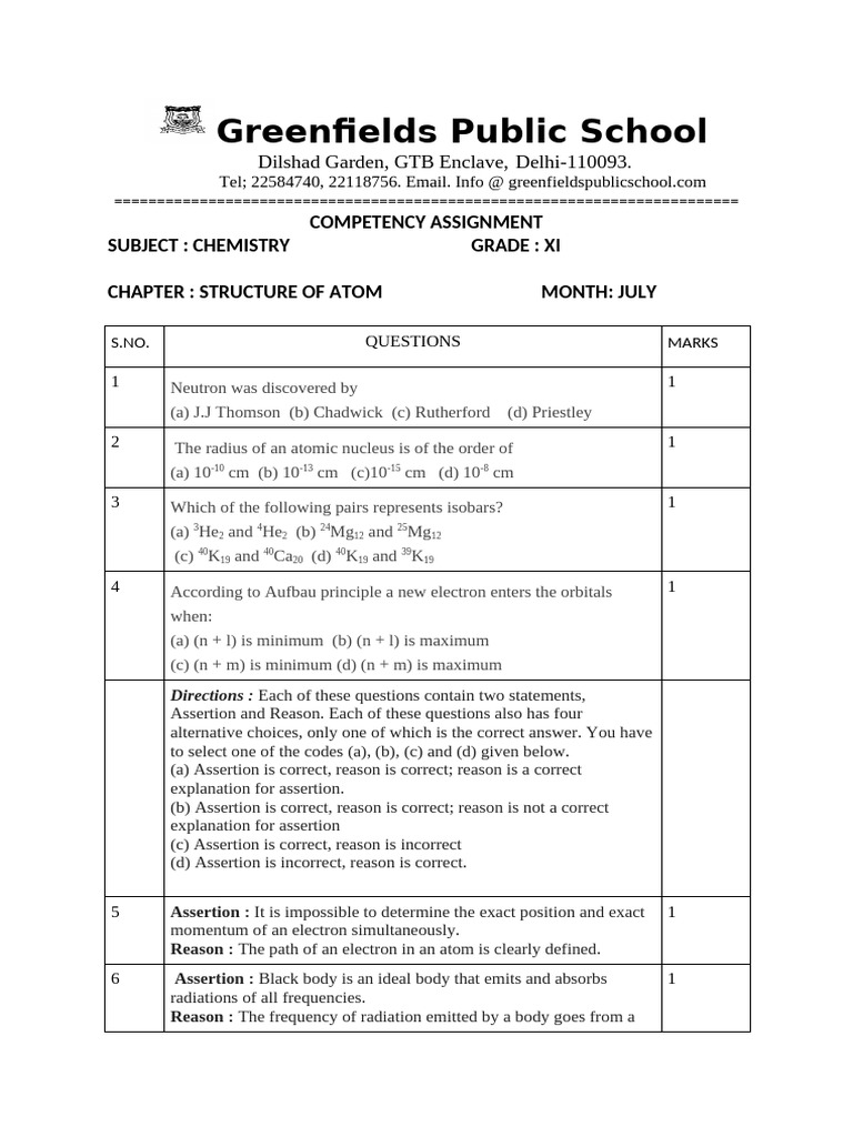 Class 11 Chemistry: Atom Structure Notes | PDF | Atoms | Atomic Orbital