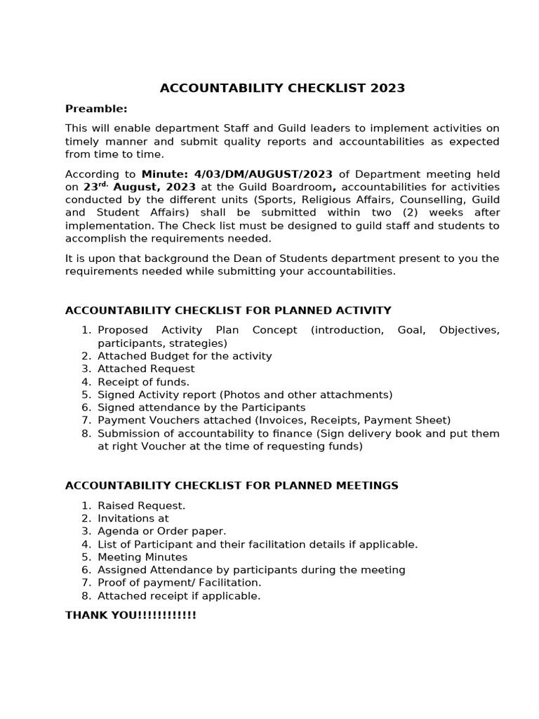 Accountability Check List | PDF