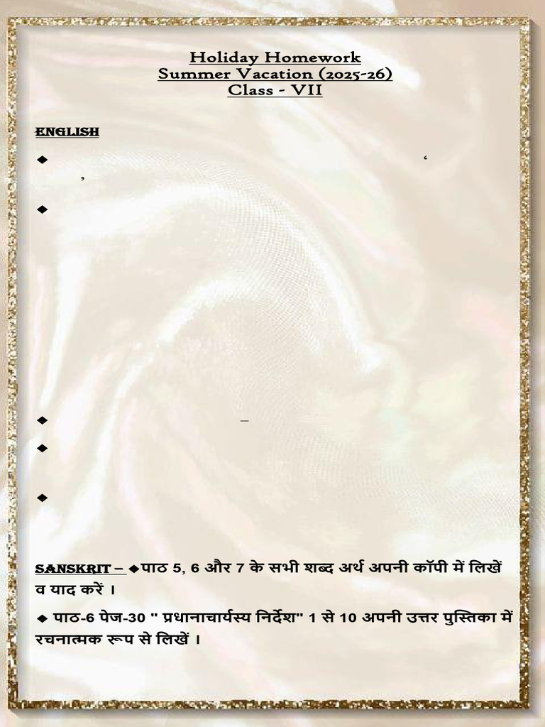 Holiday Homework Class 7 | PDF | Tooth