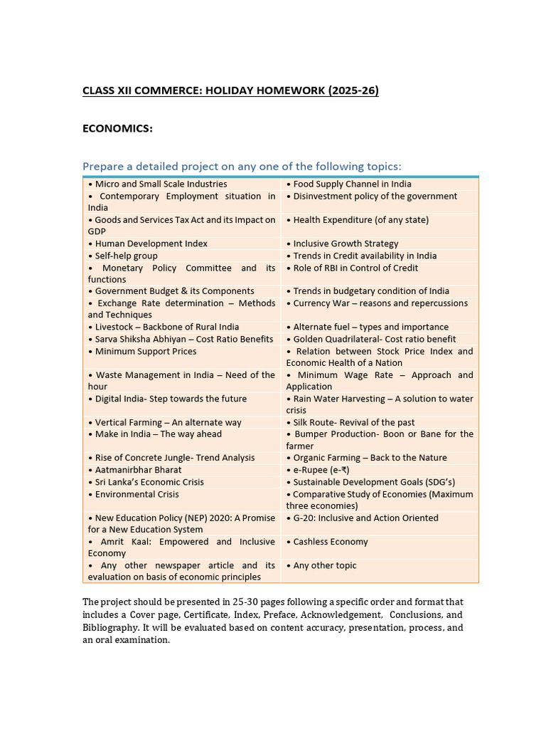 XII Commerce Holiday Homework | PDF | Agriculture | Economies
