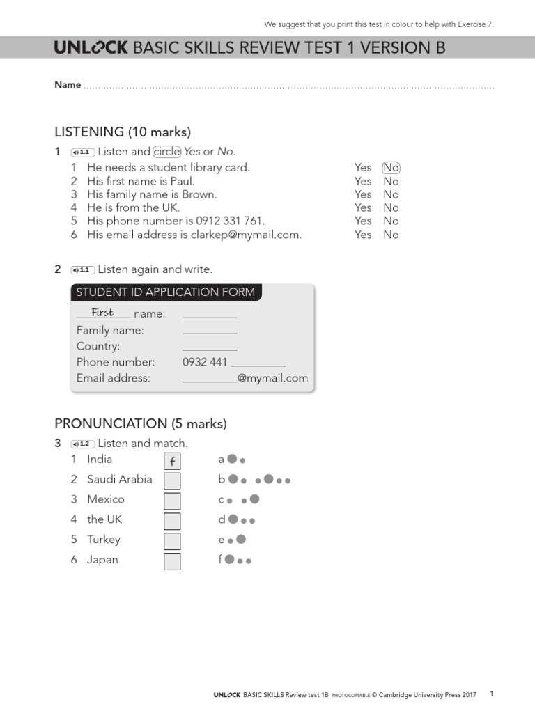Basic Skills Review Test 1B | PDF