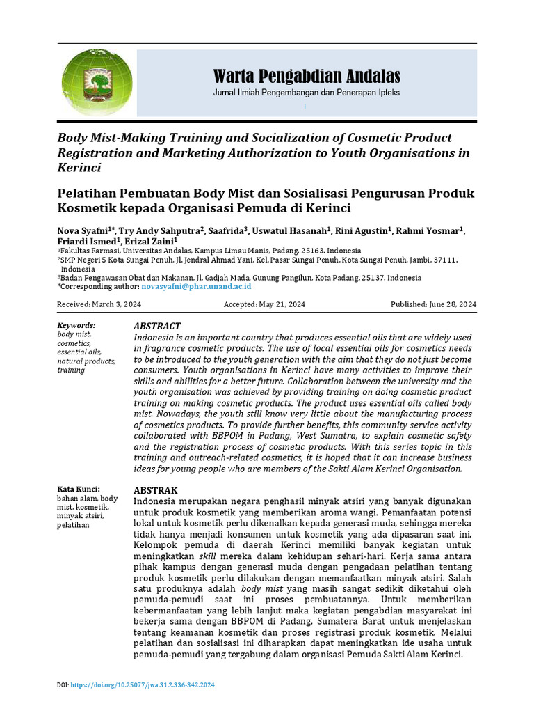 Body Mist-Making Training and Socialization of Cos | PDF
