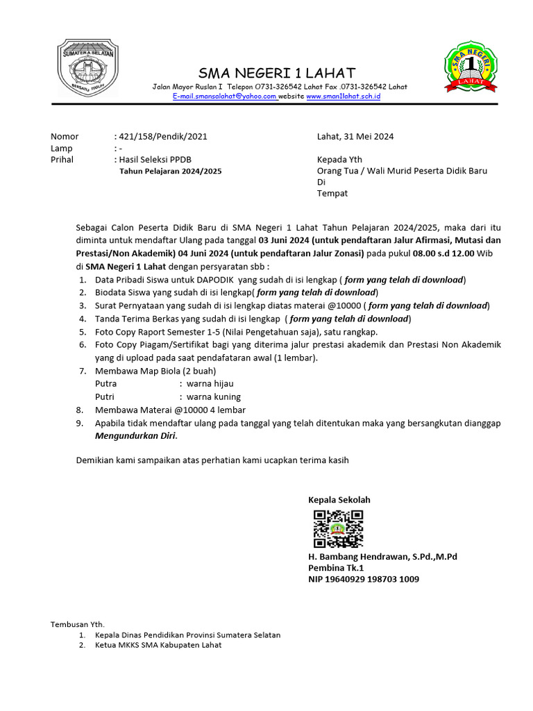 1. Surat Cetak Ppdb | PDF