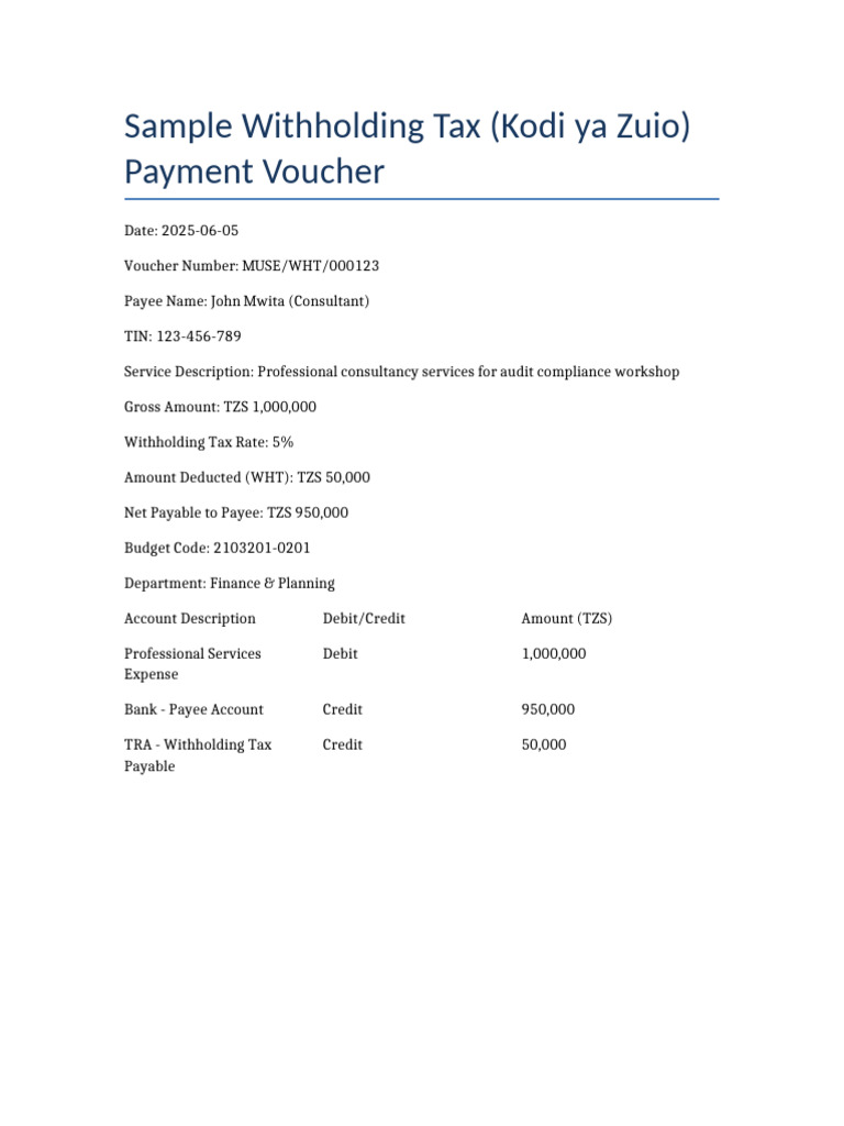 WHT Payment Voucher Sample | PDF