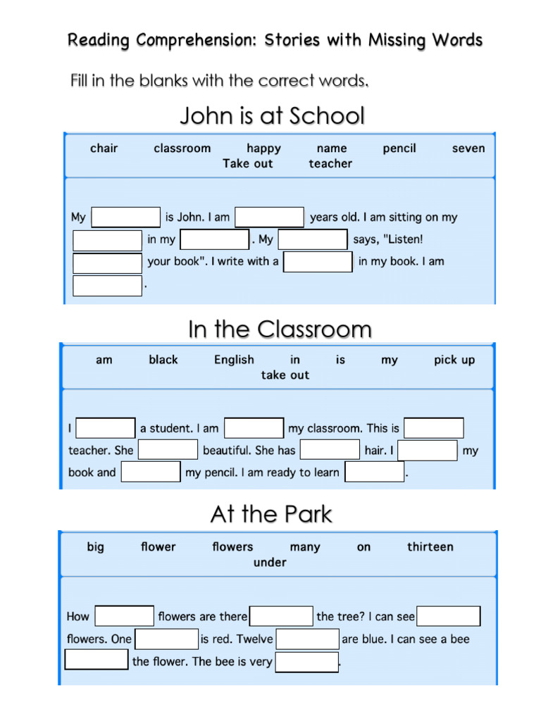 Missing Words Story Exercises | PDF