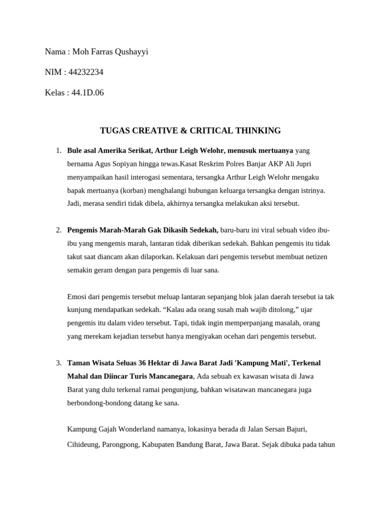 Tugas Creative & Critical Thinking | PDF