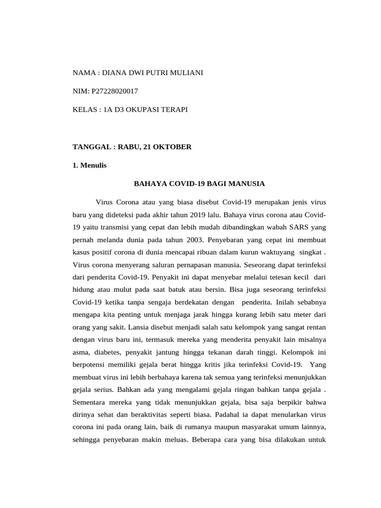 Tugas Mandiri Setelah Uts - Diana Dwi Putri Muliani - p27228020017 - 1a | PDF