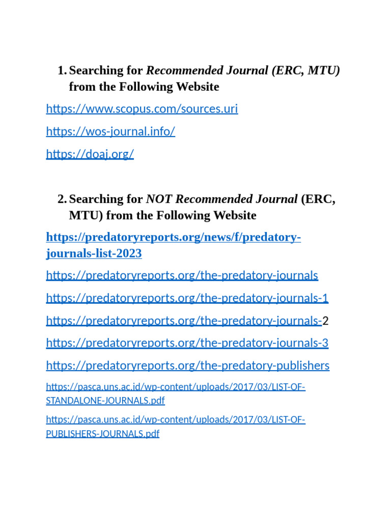 Recommended Journal Web and Preditory Journal Website | PDF