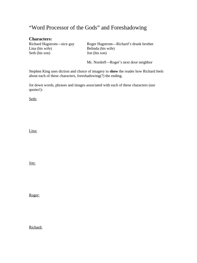 Word Processor of The Gods and Foreshadowing | PDF