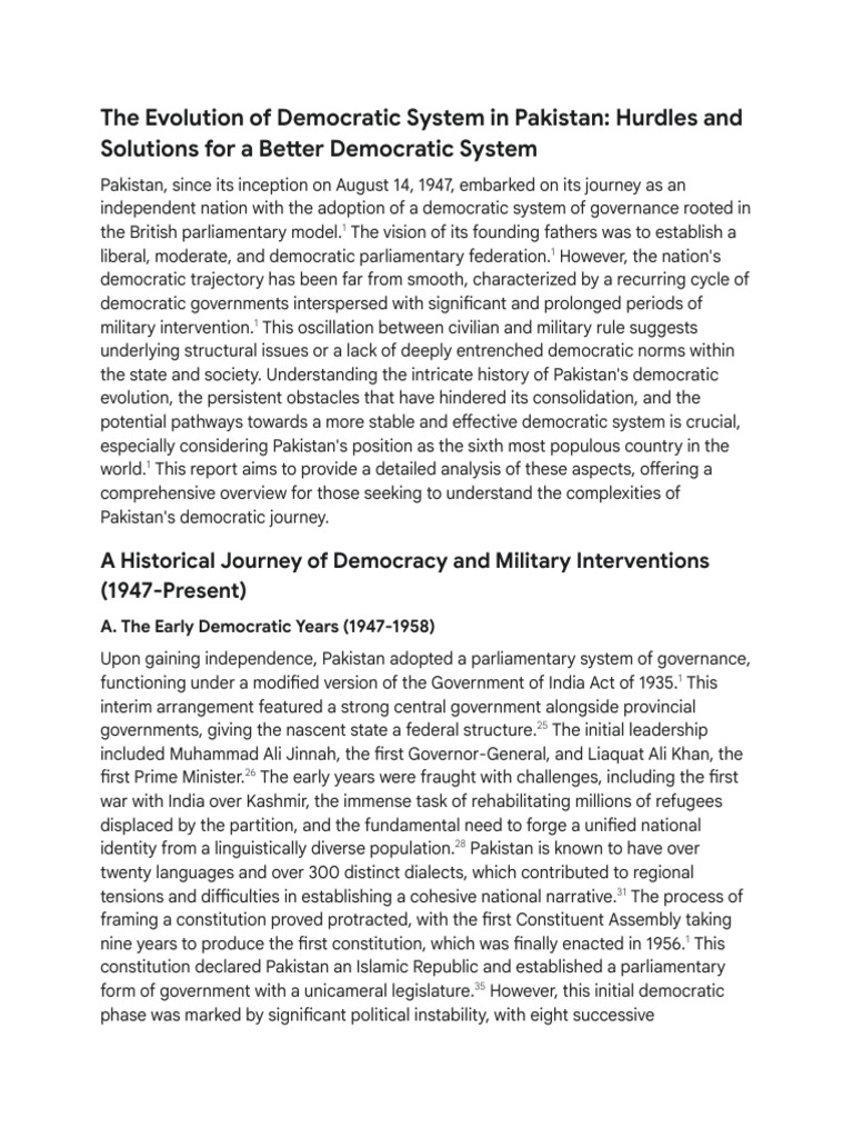 Pakistan's Democratic Evolution: Challenges & Solutions | PDF | Pervez ...